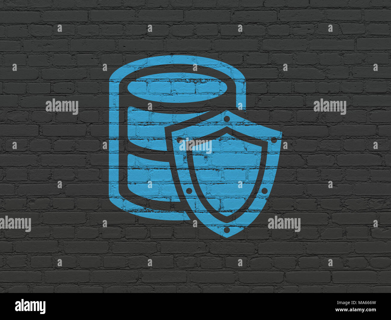 Database concept: Database With Shield on wall background Stock Photo - Alamy