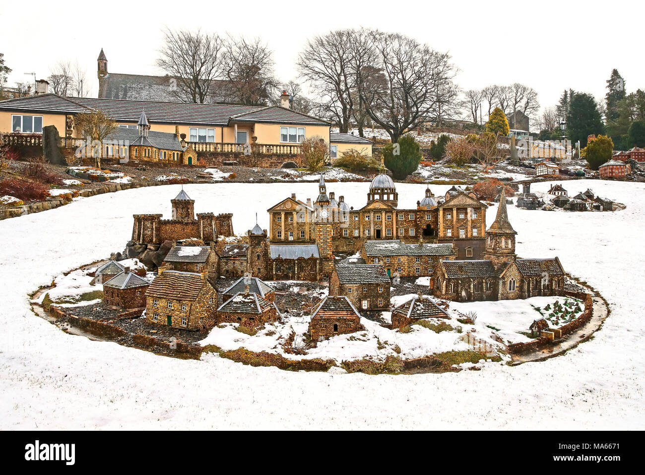 A snow covered model village in the garden of a home in Nenthead ...