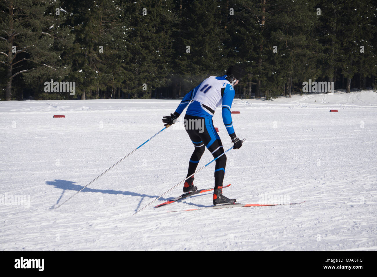 at the finish line during The women's slalom passes the first stage ...