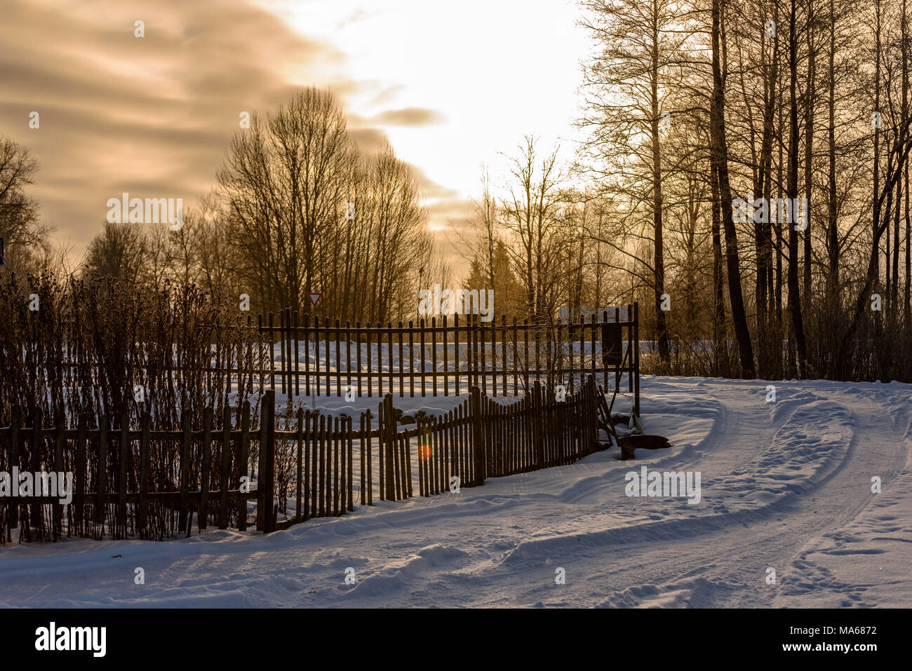 wooden plank fence details in countryside in winter time, with lots of ...