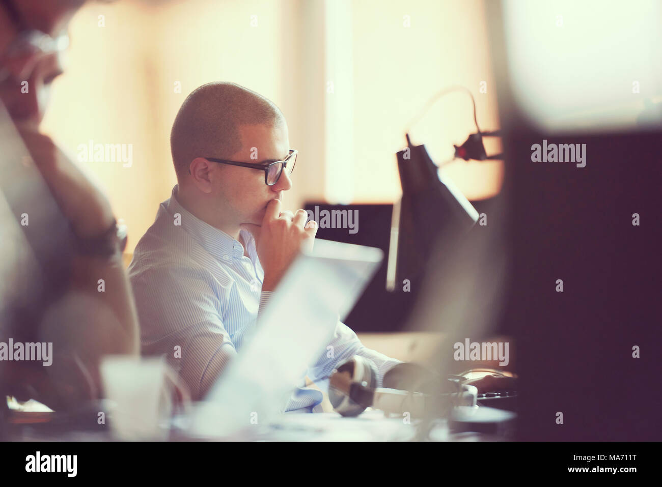 startup business, software developer working on computer at modern ...