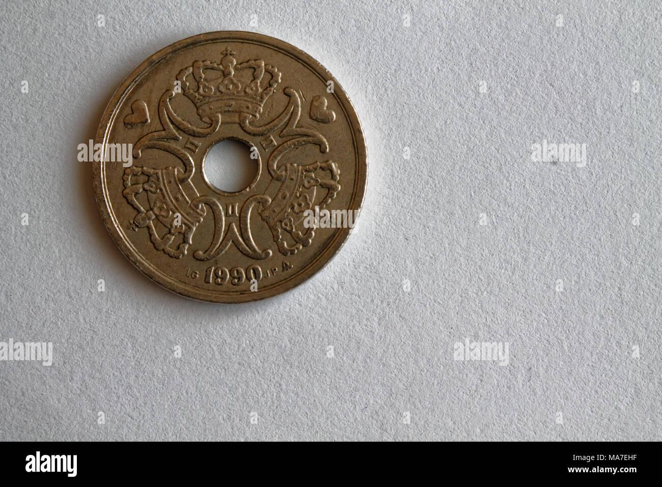 One Denmark coin lie on isolated white background Denomination is 5 ...