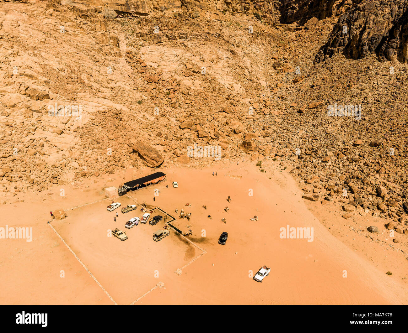 Aerial view of the Lawrence spring in the Jordanian desert near Wadi ...