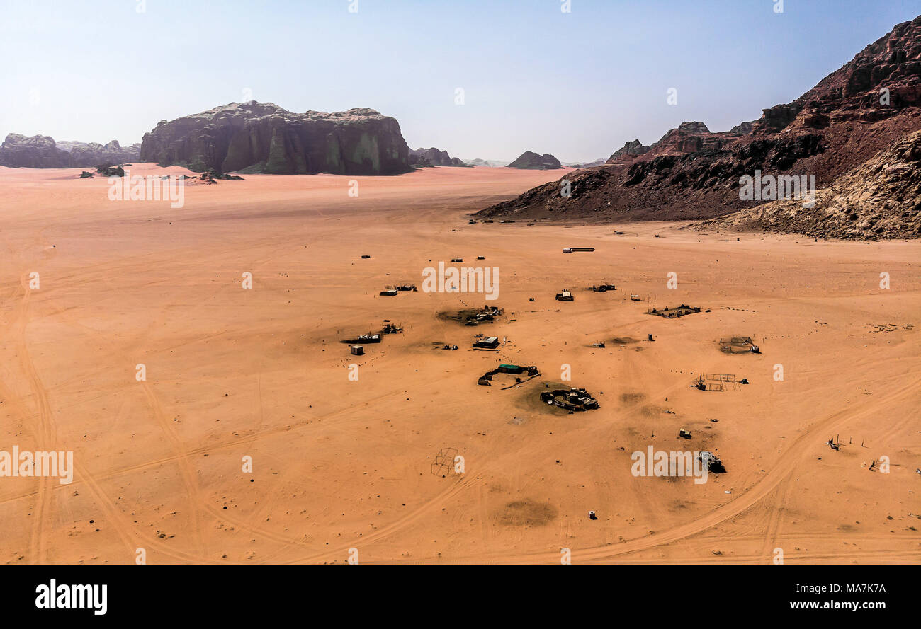Aerial view of the Lawrence spring in the Jordanian desert near Wadi ...