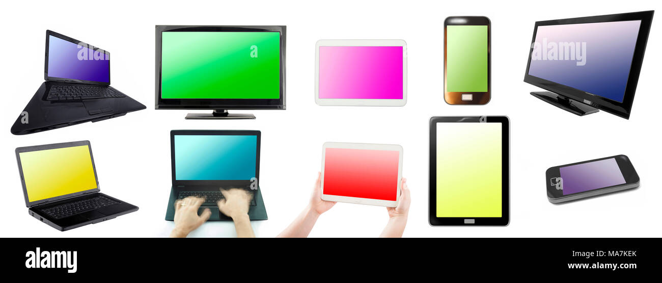 set of empty technology screens isolated on white background Stock ...