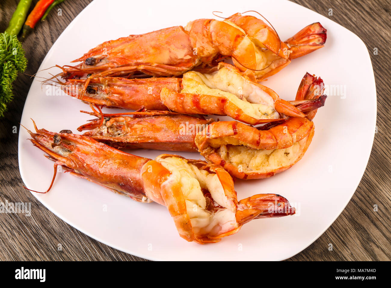 Grilled tiger prawn with lime juice and spices Stock Photo - Alamy