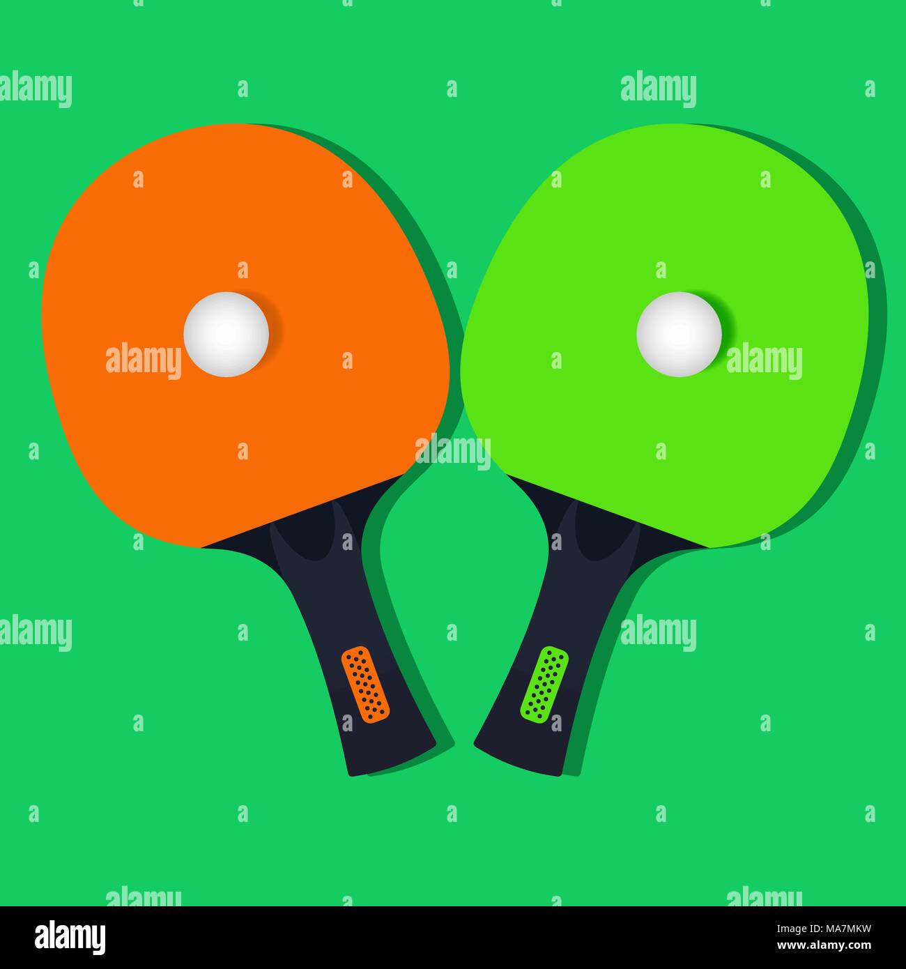 Two table tennis rackets with balls icon in flat style isolated on ...