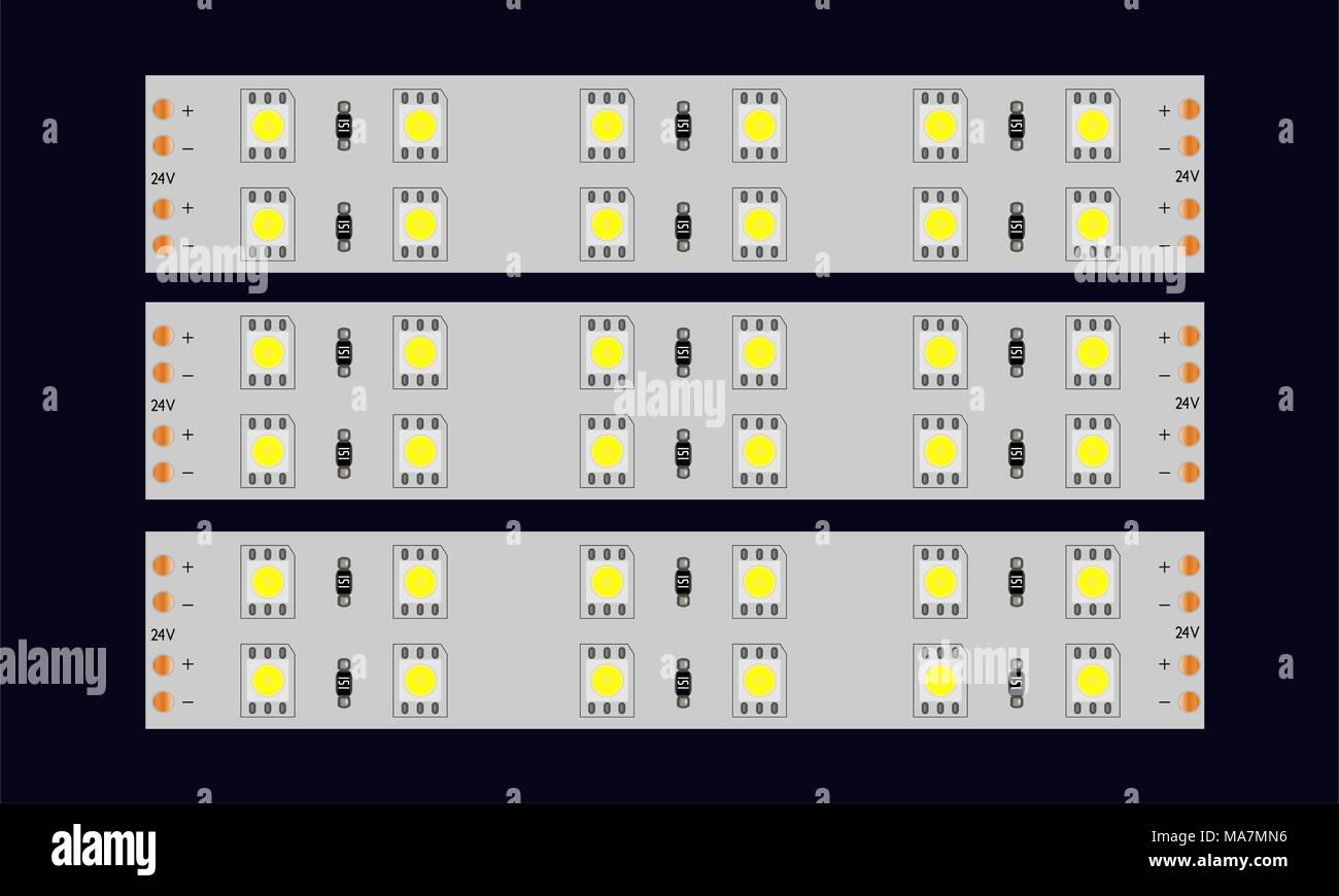 Light grey Led light strip with yellow led elements, vector ...