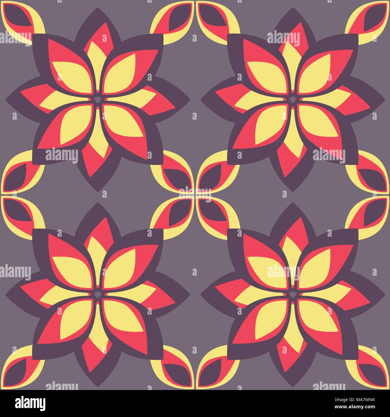 Simple Geometric flower seamless pattern, yellow and red Stock Vector ...
