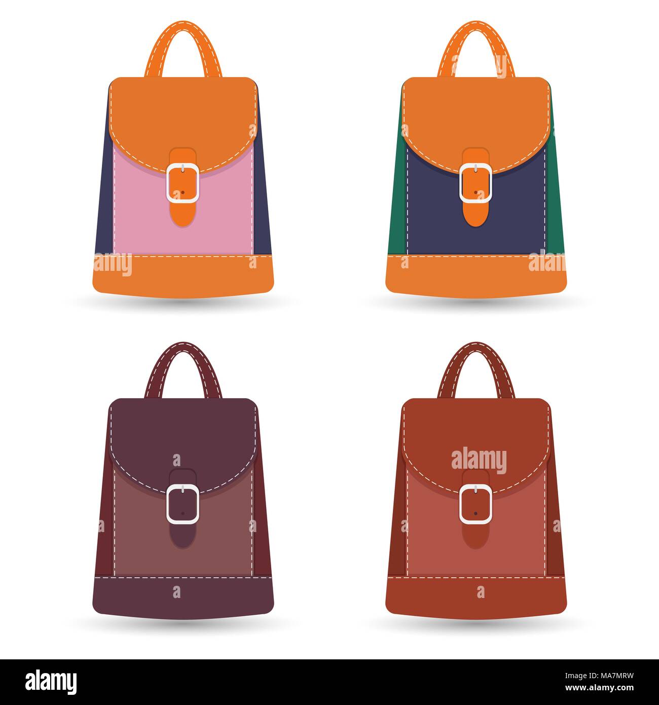 Collection of stylish colorful leather backpacks with pockets and white ...