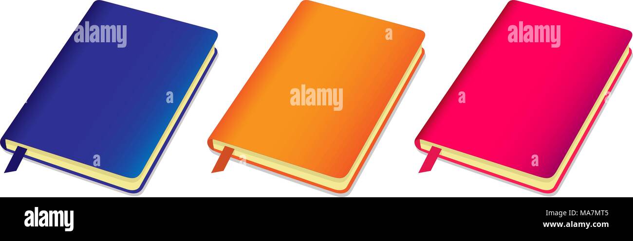 Three colorful copybooks template with bookmark. Vector illustration ...