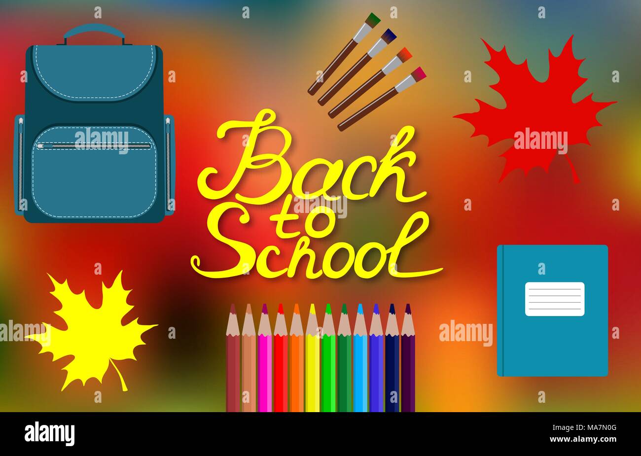 Back to school design. Set of School supplies with Back to school hand ...