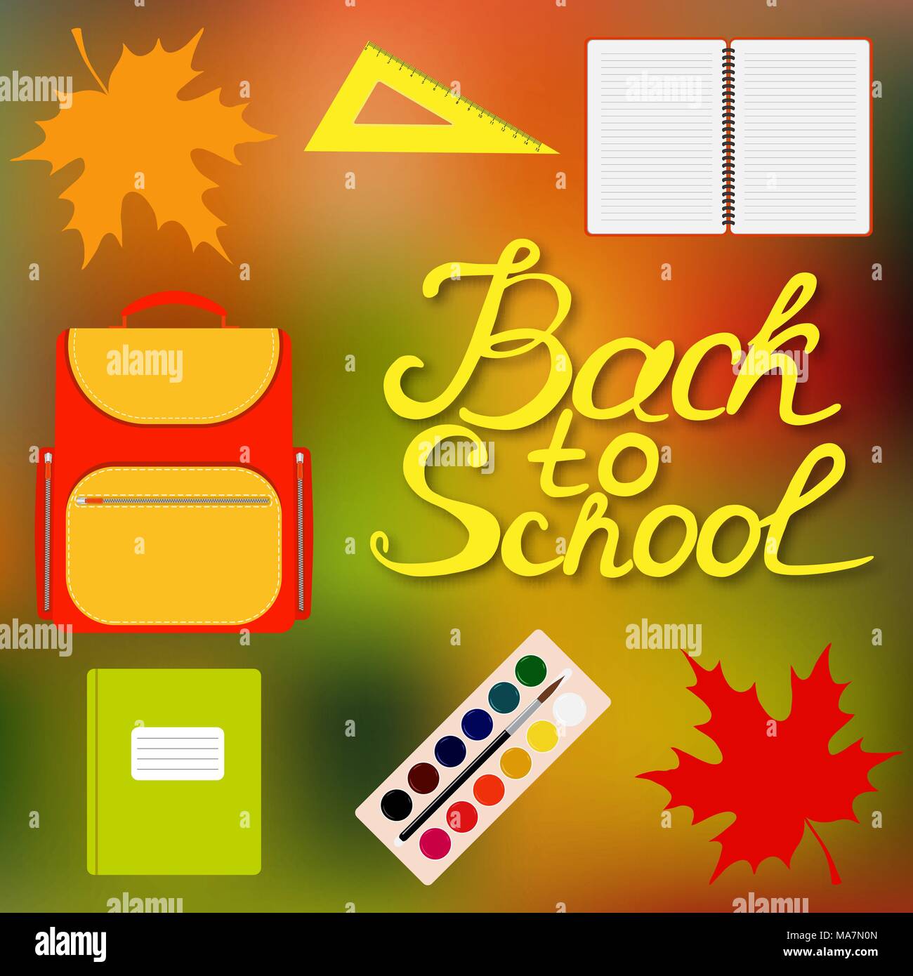 Back to school design. Set of School supplies with Back to school hand ...