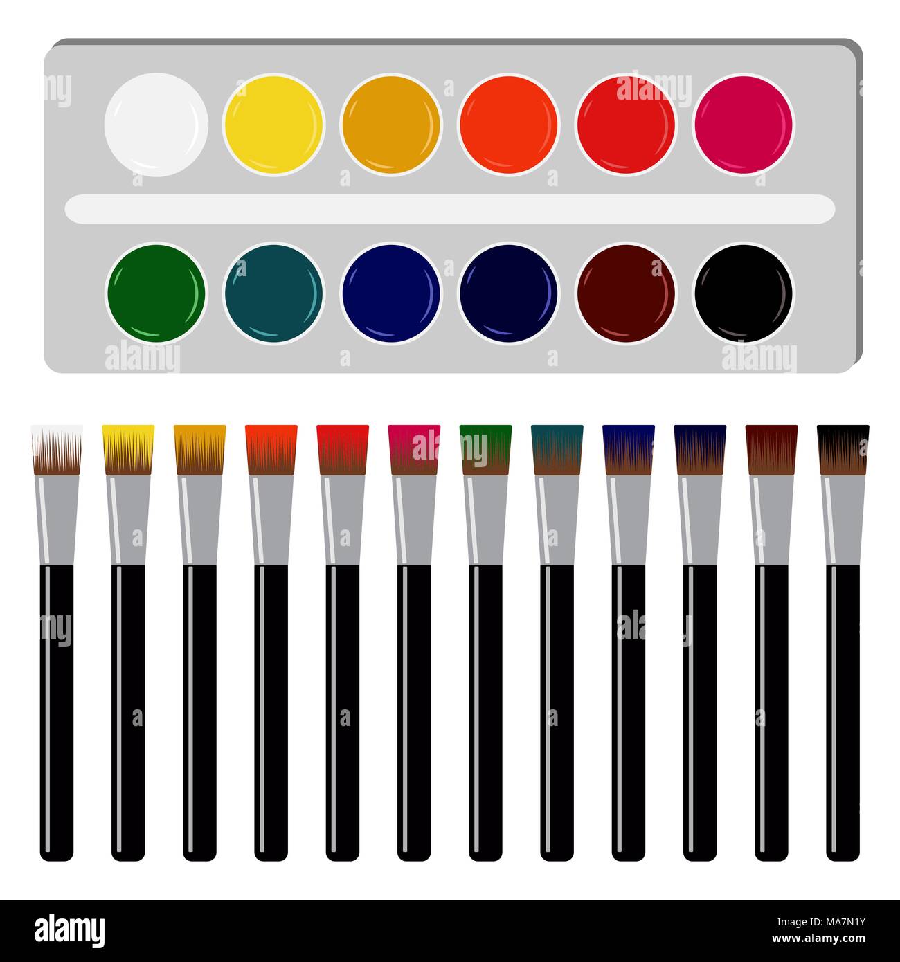Watercolors and paintbrush. Back to school vector illustration on white ...