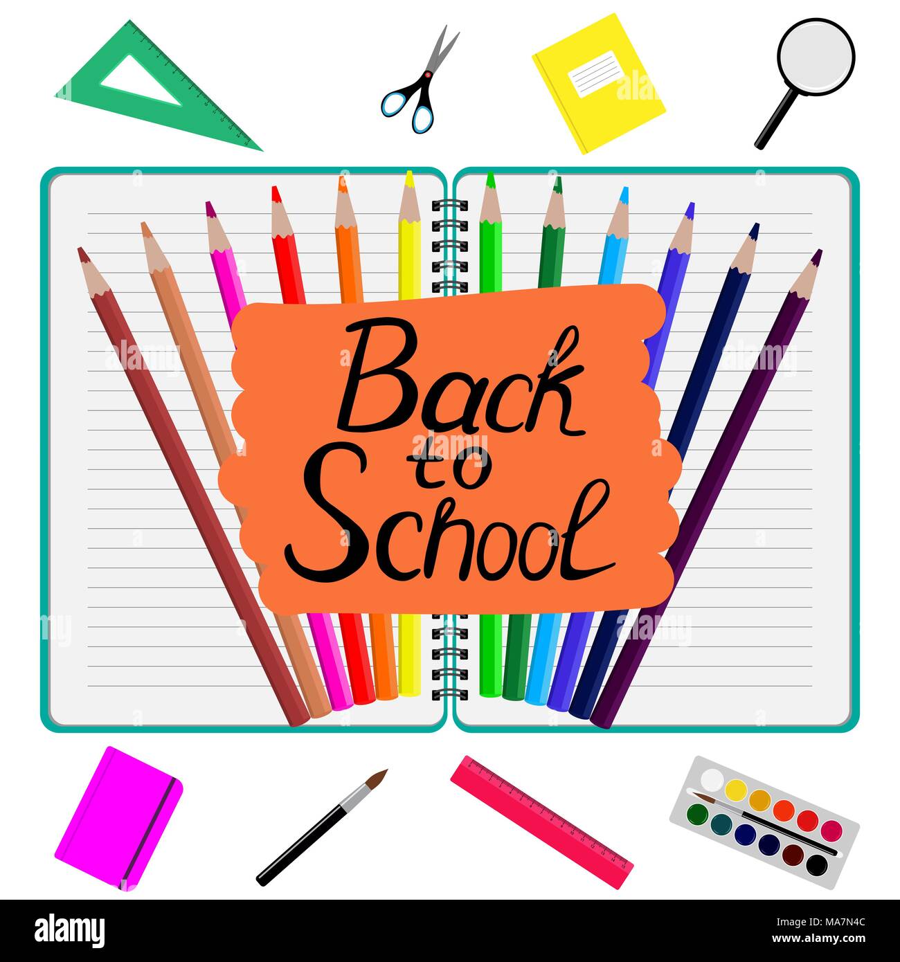 Back to school design. Set of School supplies with Back to school hand ...