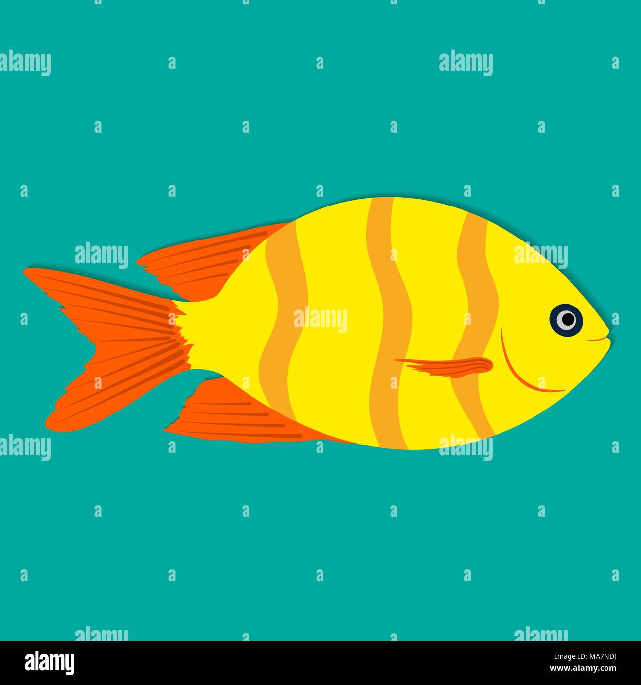 Cute cartoon fish on turquoise background. Vector illustration Stock ...