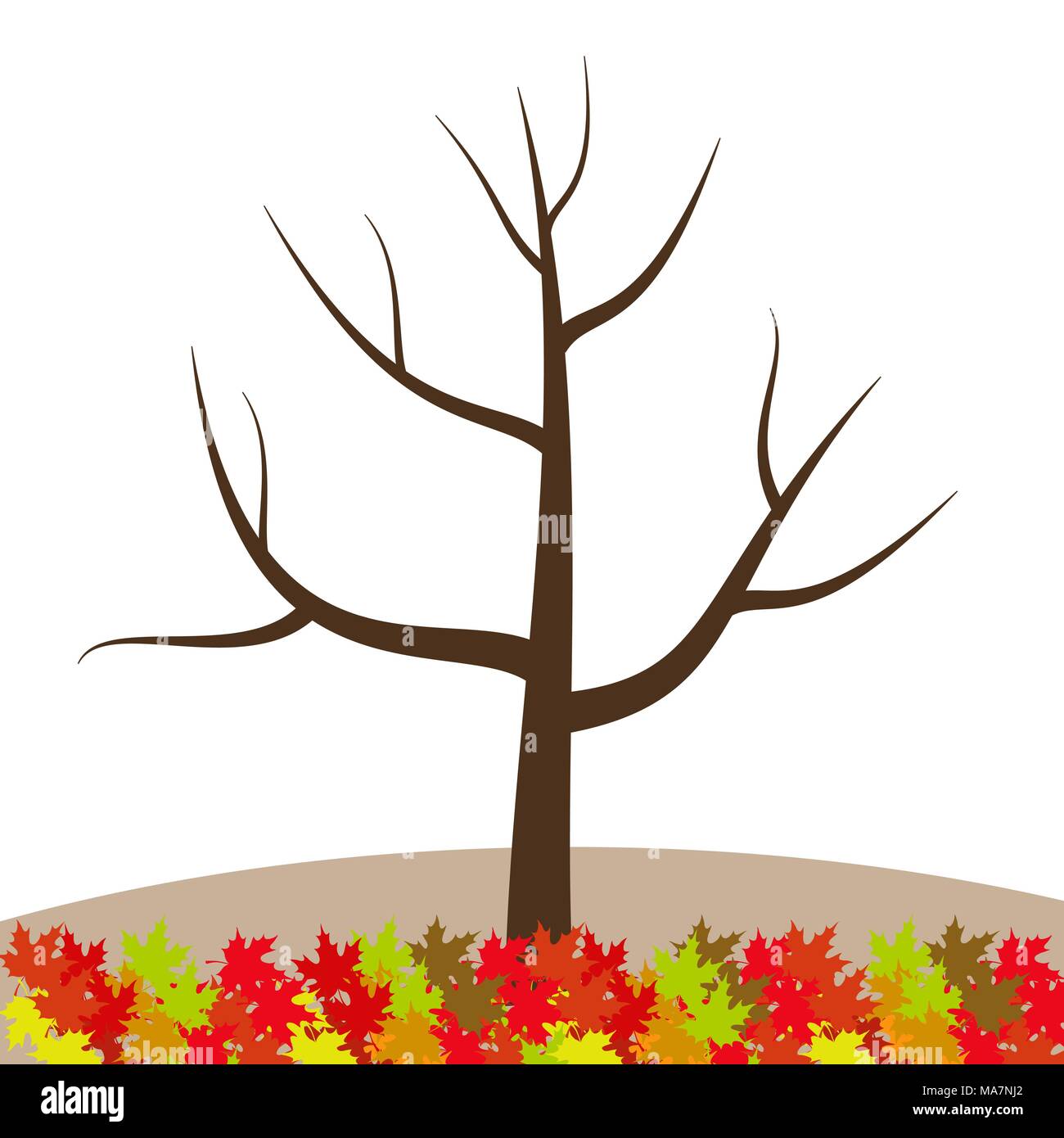 Autumn tree with fallen colorful leaves. Simple vector illustration ...