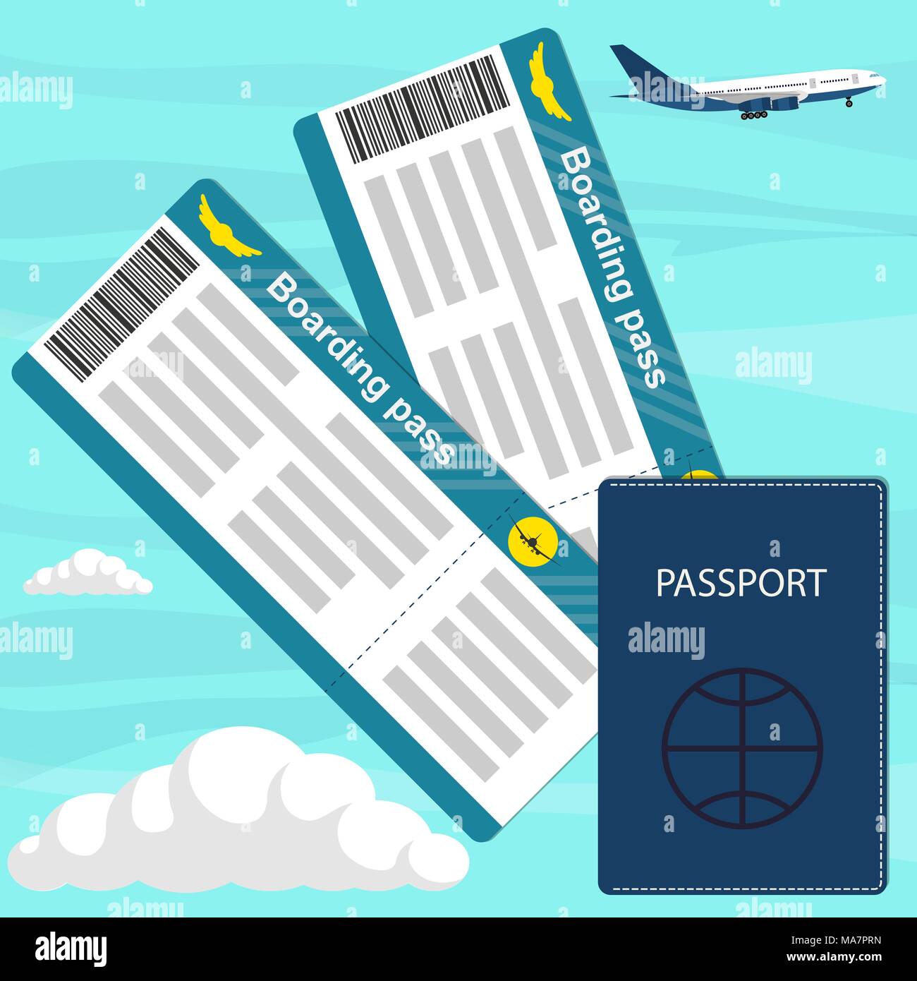 Travel Concept With Flight Tickets Passport Airplane In The Sky On