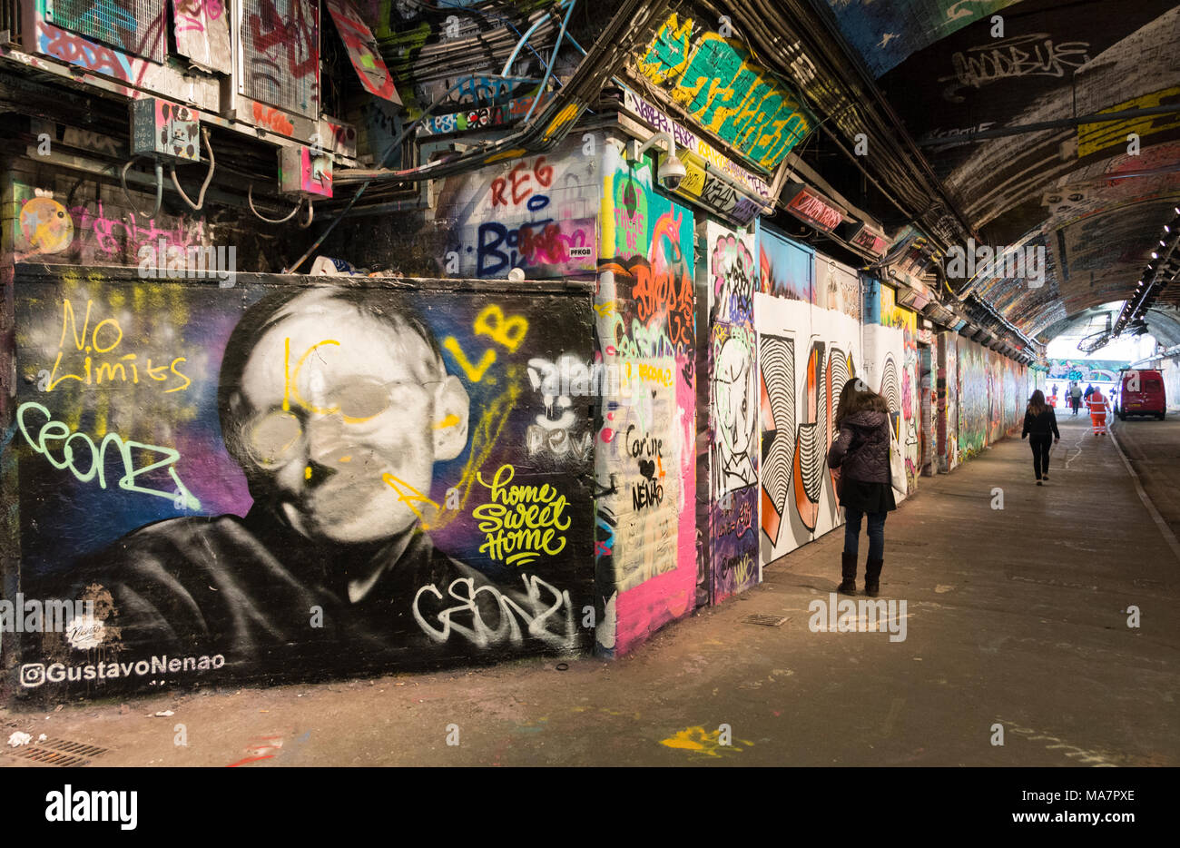 Professor Stephen Hawking street art in the Leake Street graffiti ...