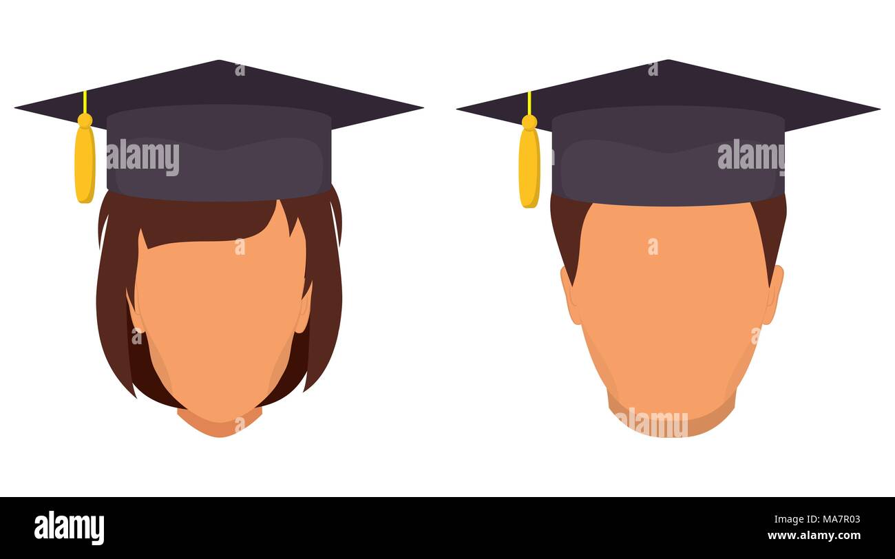 Student s graduation avatars. Man and woman in graduation caps. Vector ...