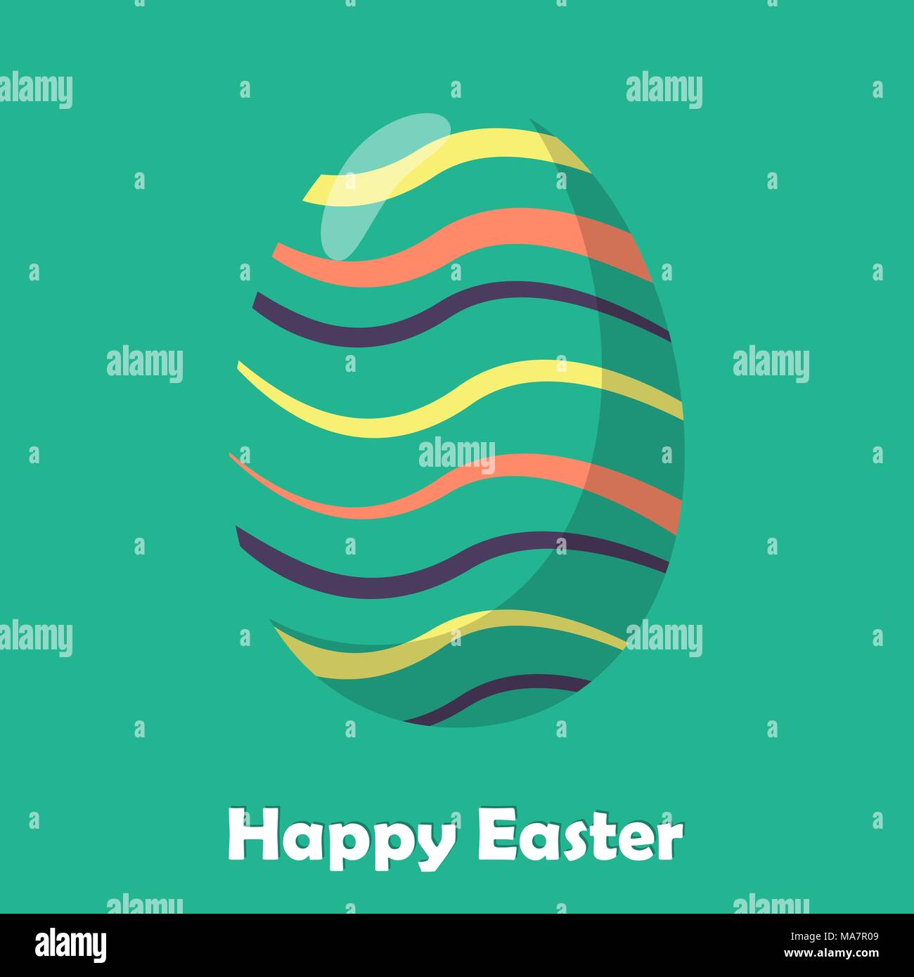 Easter egg decorated with simple wavy lines, easter card template ...