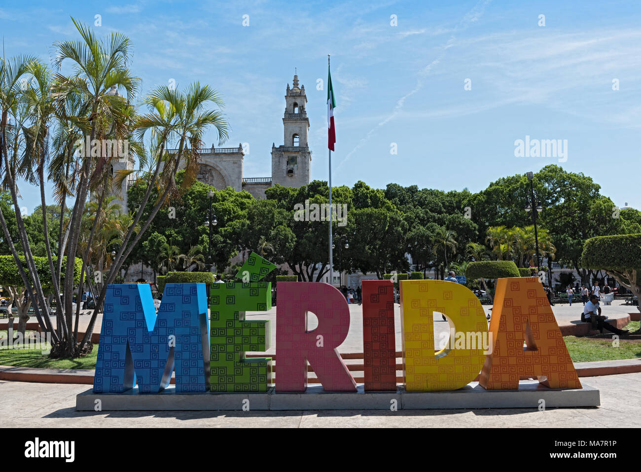 Colored lettering of the Mexican city Merida with mexican flag and ...