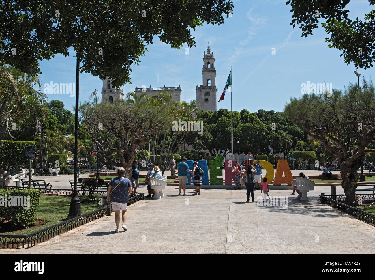 Colored lettering of the Mexican city Merida with mexican flag and ...
