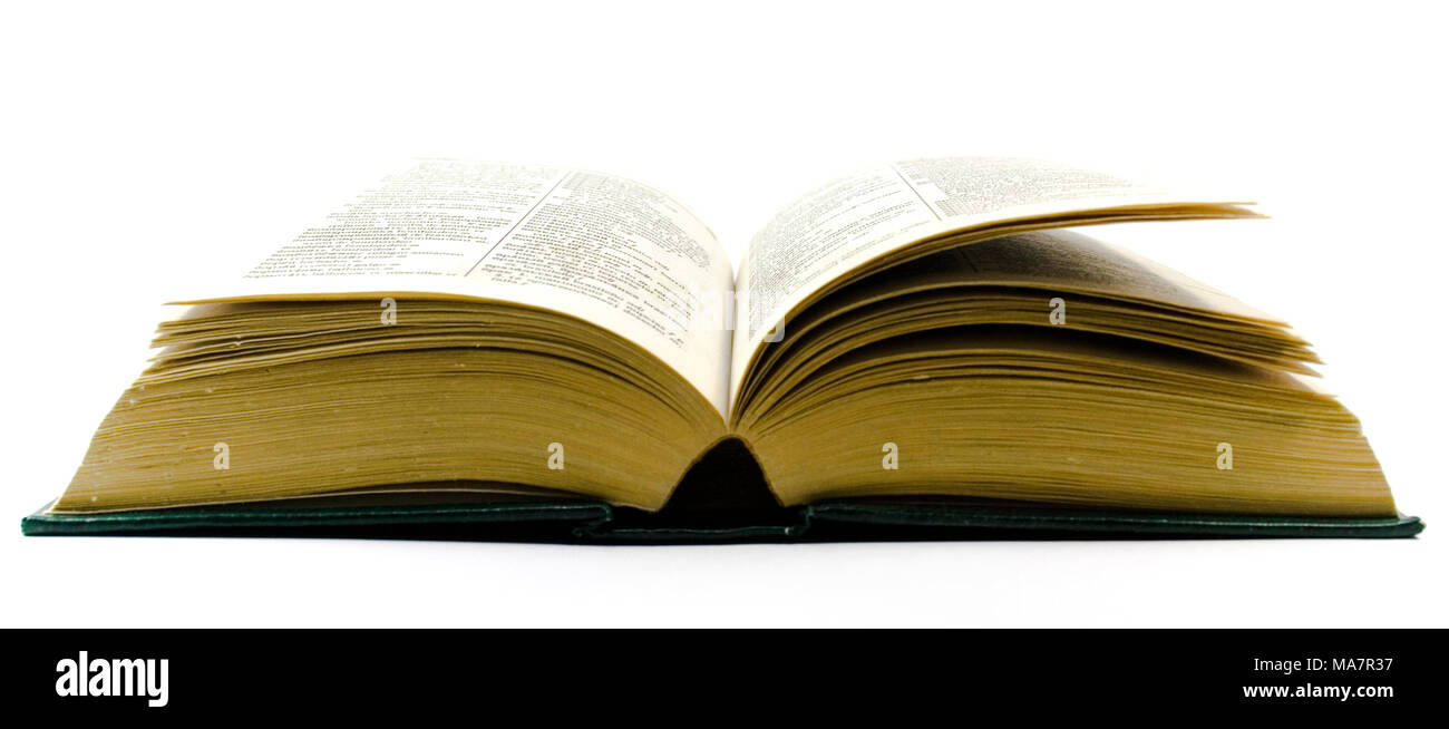 old open dictionary over white background Stock Photo - Alamy