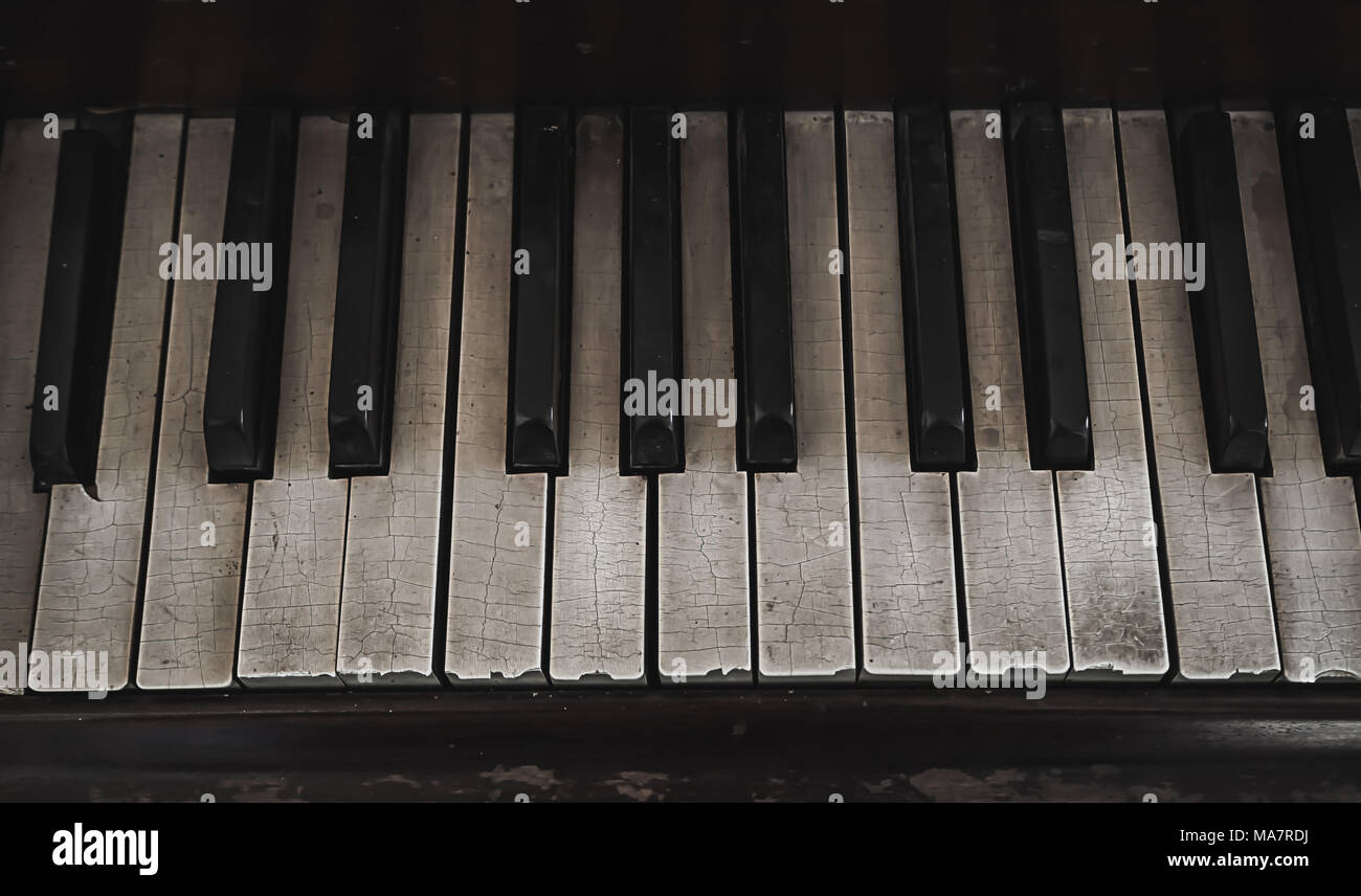 Closeup of Antique Piano Keys and Wood Grain with Drak Tone Stock Photo ...