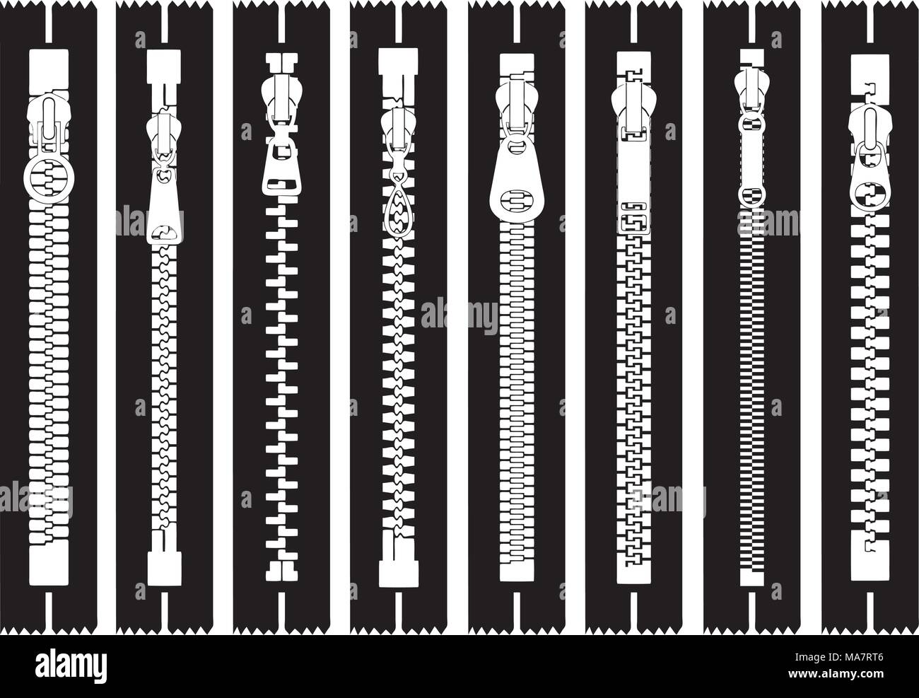 Illustration of different zippers isolated on white Stock Vector Image ...