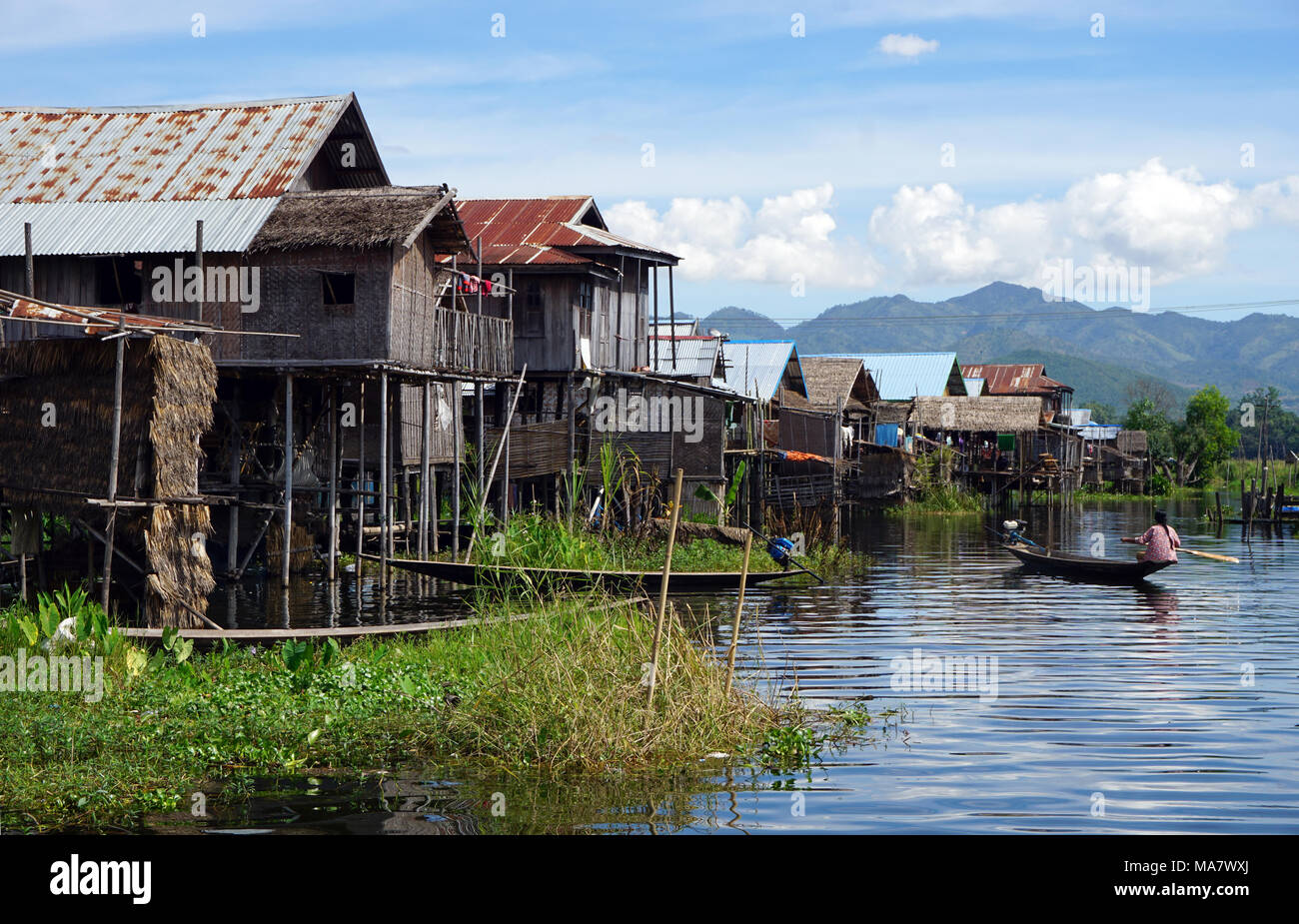 Wooden houses on piles inhabited by the Inthar minority, Inle Lake ...