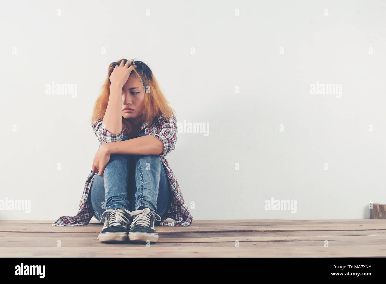 Sad woman hug her knee,nobody Stock Photo - Alamy