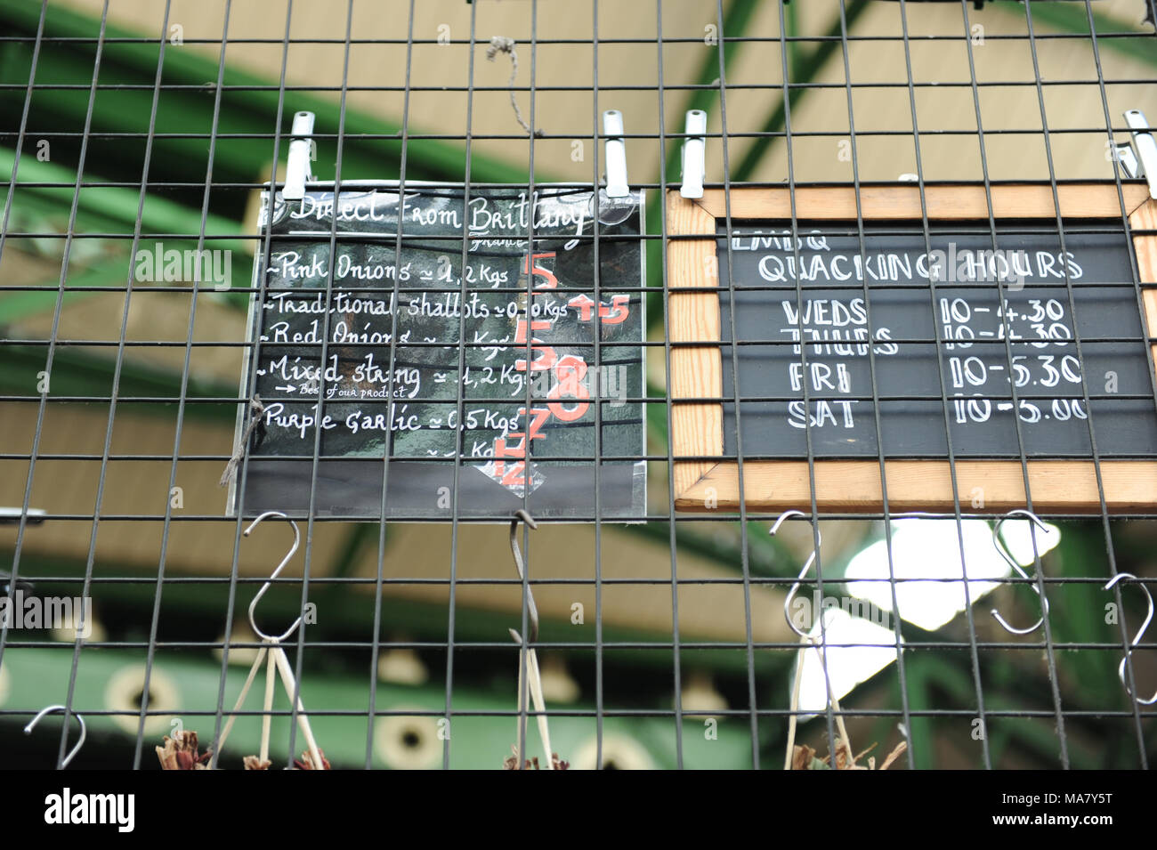 Prices outside Le Marche du Quartier in Borough Market Stock Photo - Alamy