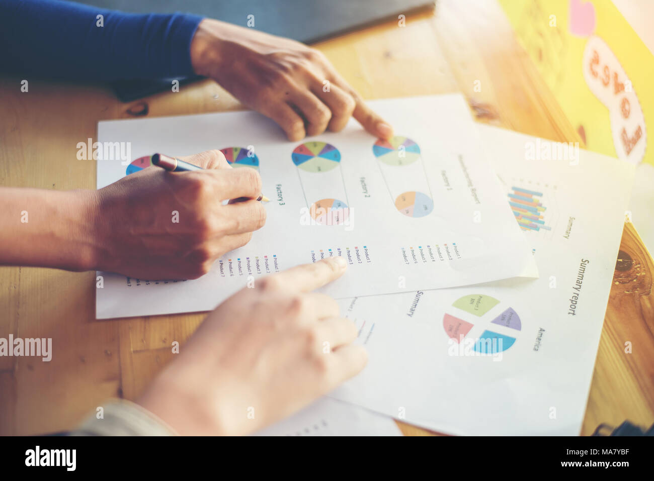 team business woman hands working and holding business graph ...
