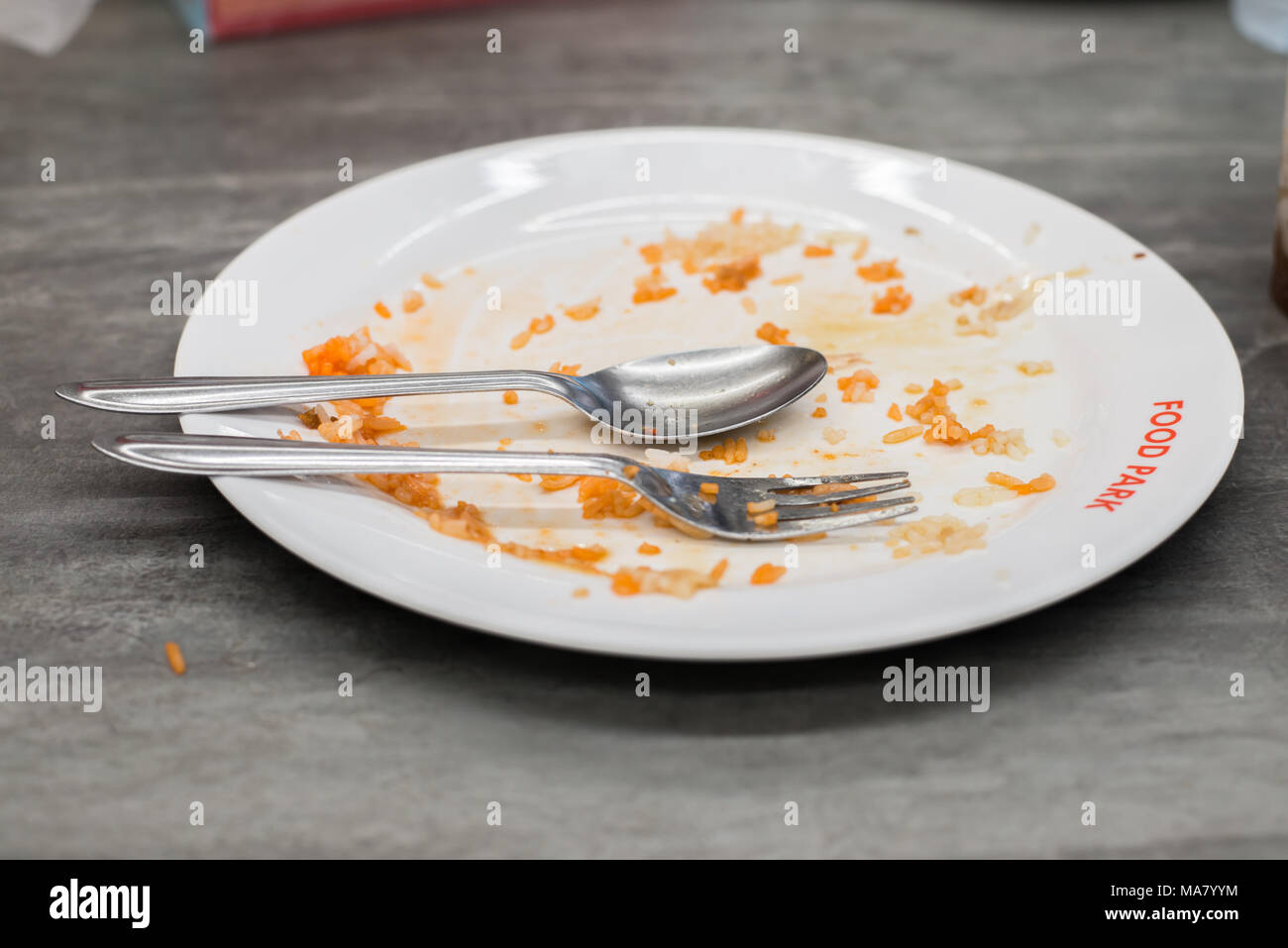 dirty and empty dishes after eating food Stock Photo - Alamy