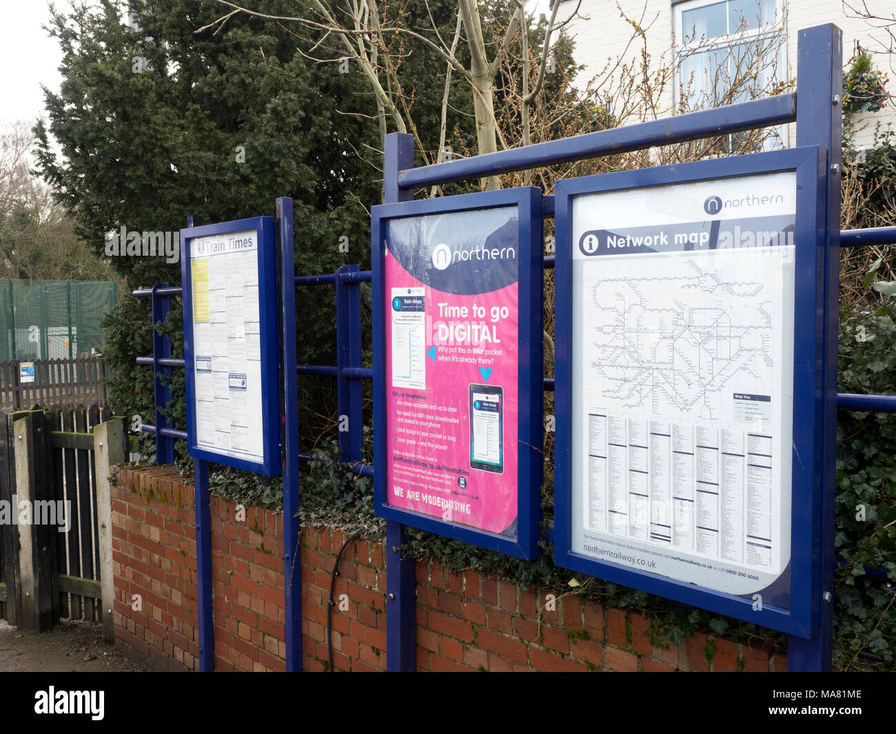 Timetable board at Howden Railway Station, Howden, East Riding of ...