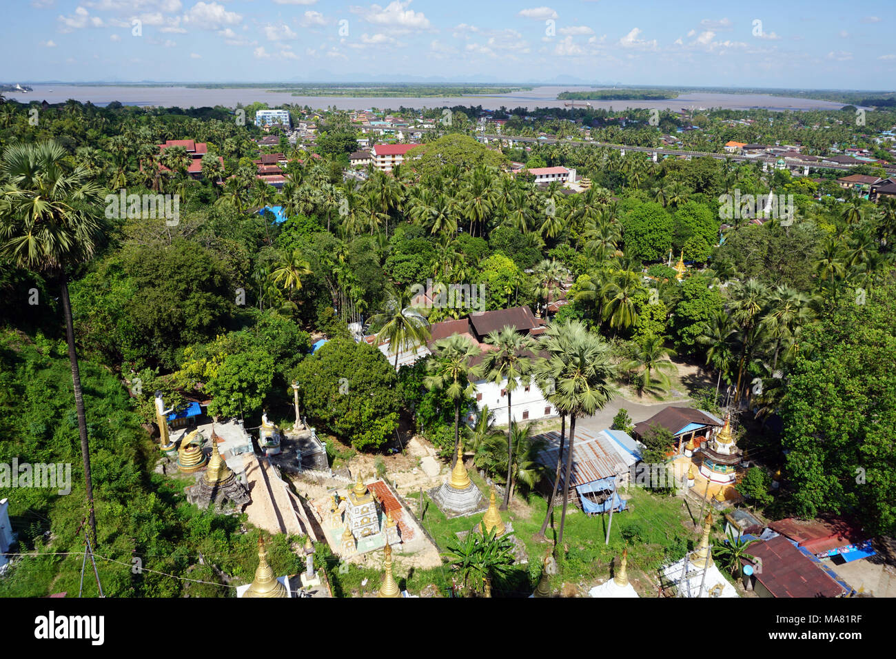 Paya Kyaikthanian temple and monastery with the old Moulmein pagoda ...