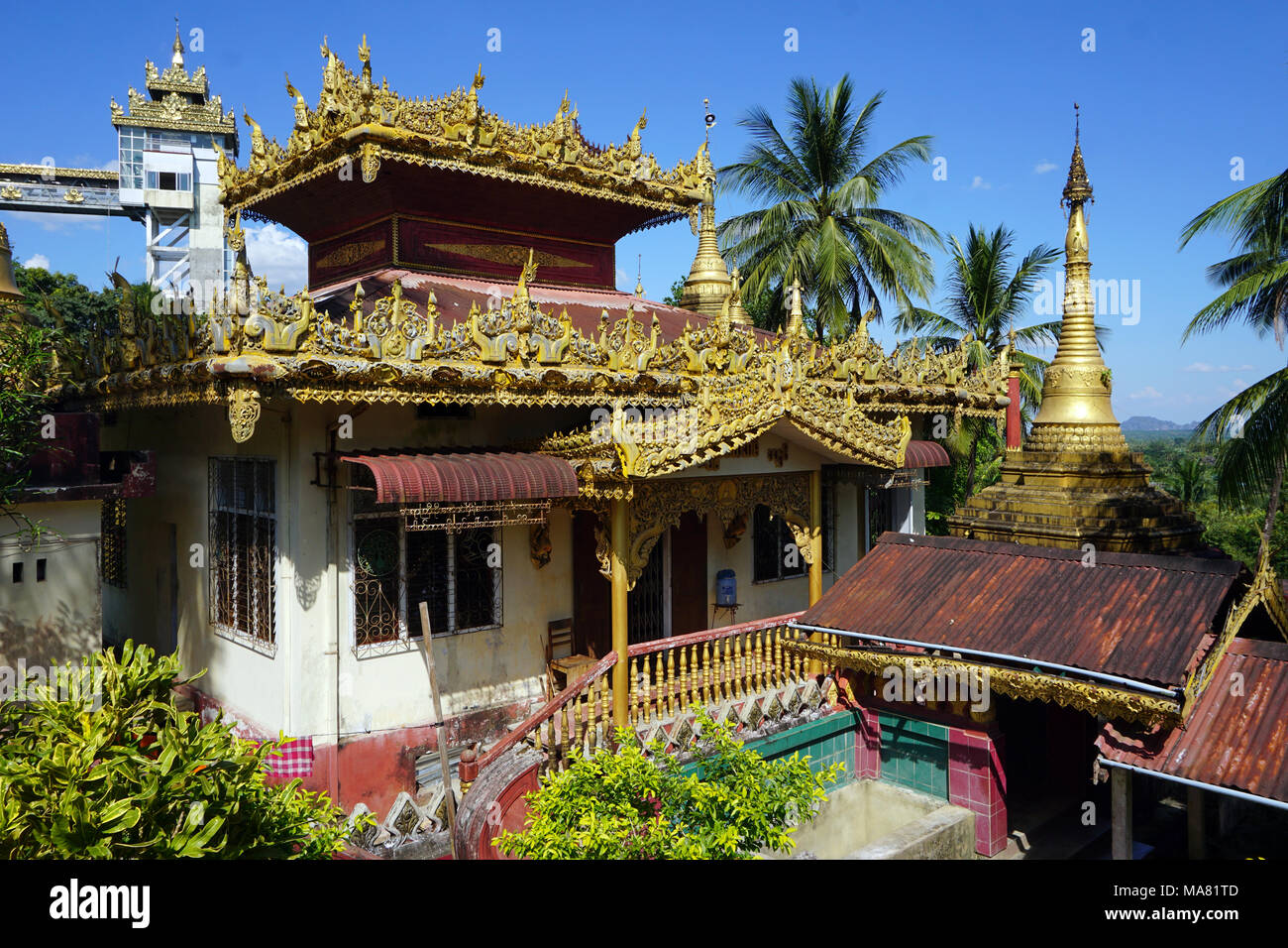 Paya Kyaikthanian temple and monastery with the old Moulmein pagoda ...