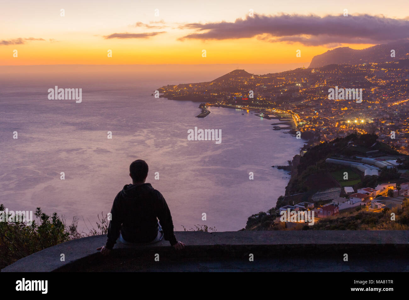 Sunset of Funchal city viewed from "Miradouro das Neves" viewpoint ...