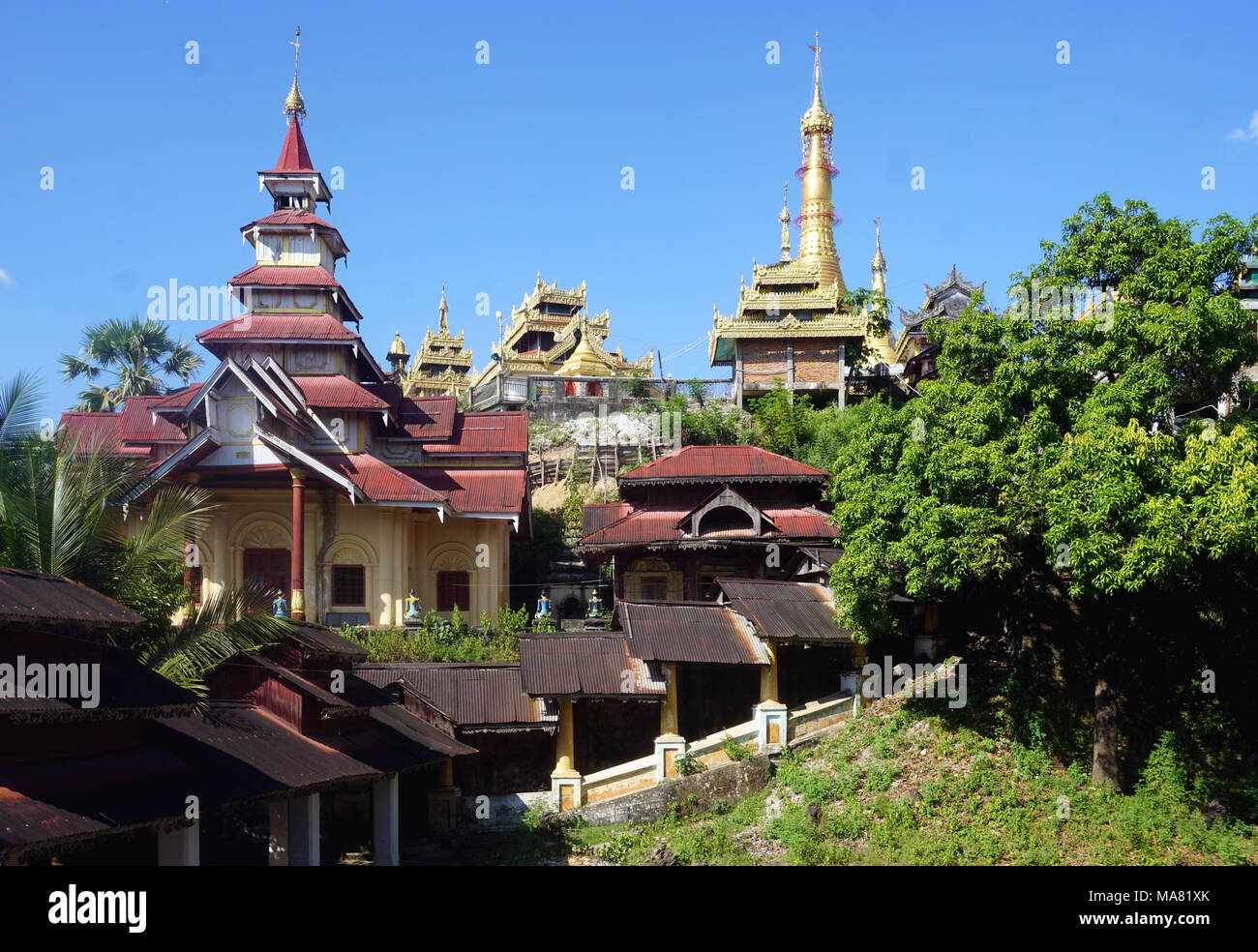 Paya Kyaikthanian temple and monastery with the old Moulmein pagoda ...