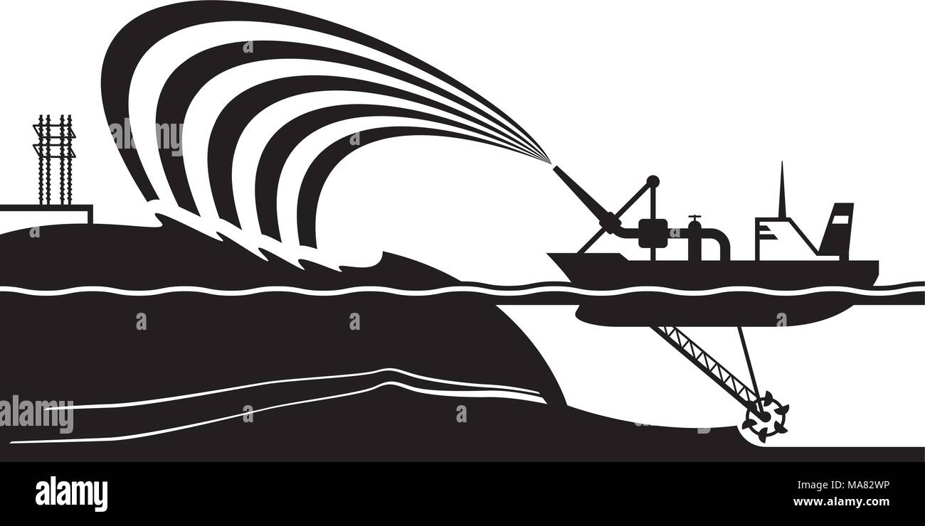 Dredging ship make artificial island - vector illustration Stock Vector ...