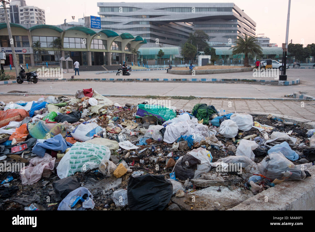 HYDERABAD, INDIA - MARCH 29,2017 A pile of garbage lies in the ...