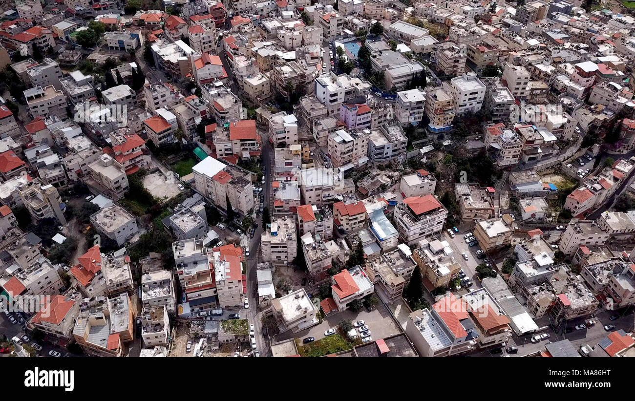 Nazareth, Aerial image of the old city's streets and rooftops Stock ...