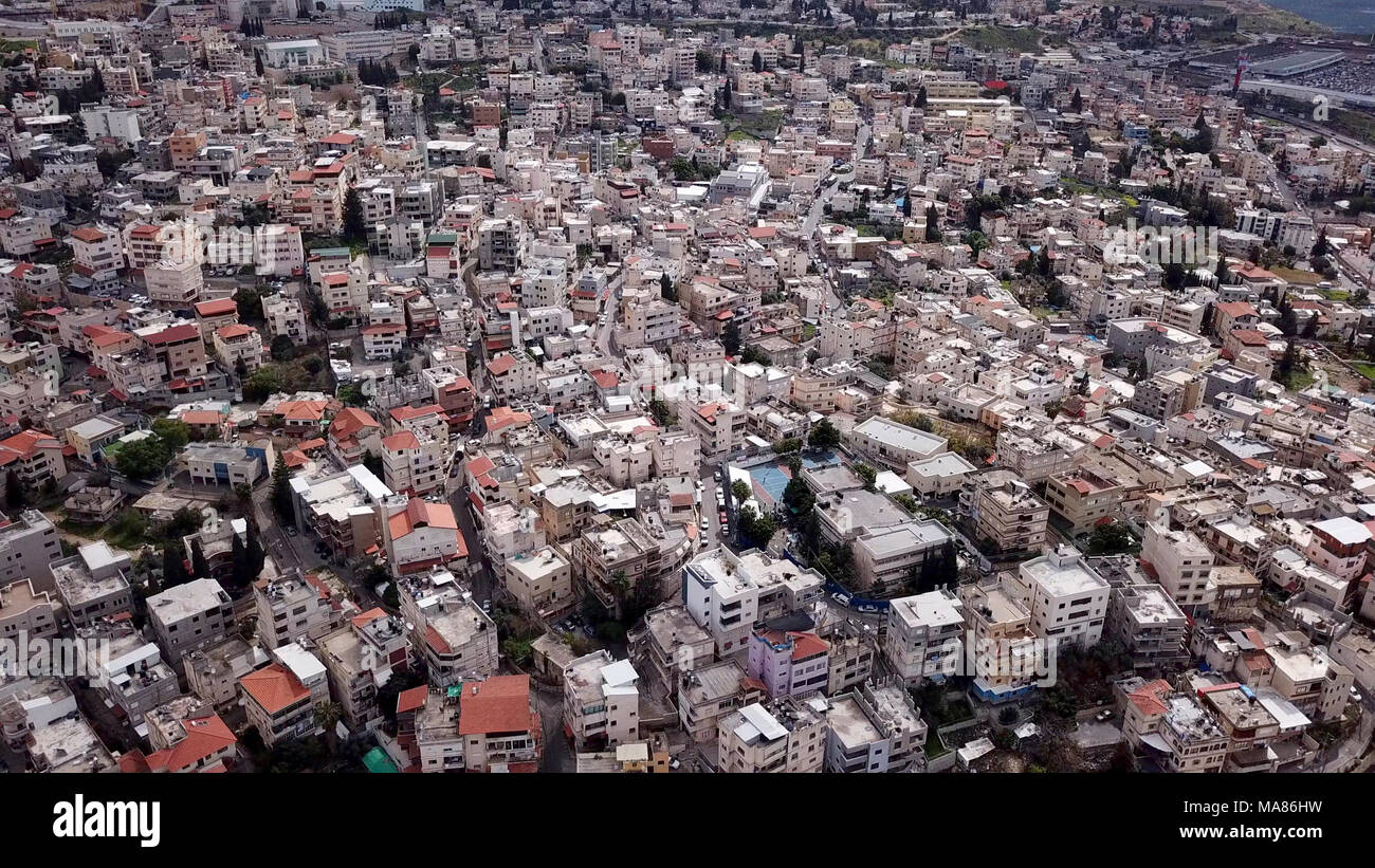 Nazareth, Aerial image of the old city's streets and rooftops Stock ...