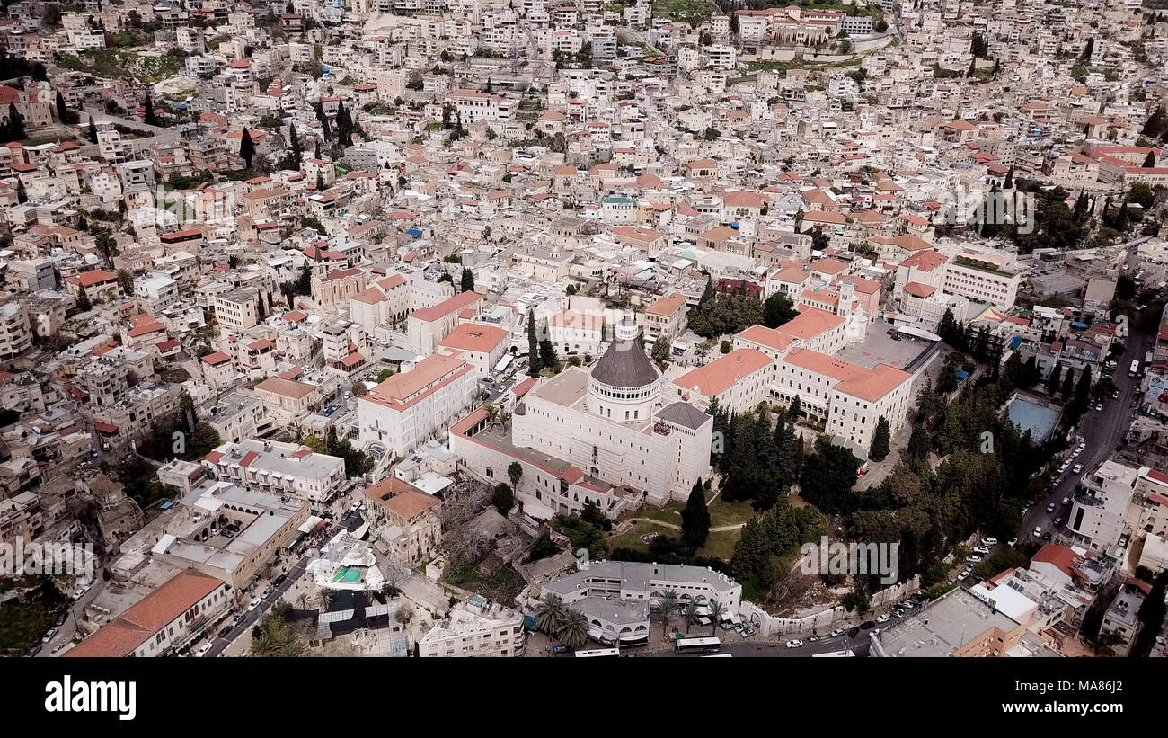 Aerial image of the Basilica of the Annunciation over the old city ...