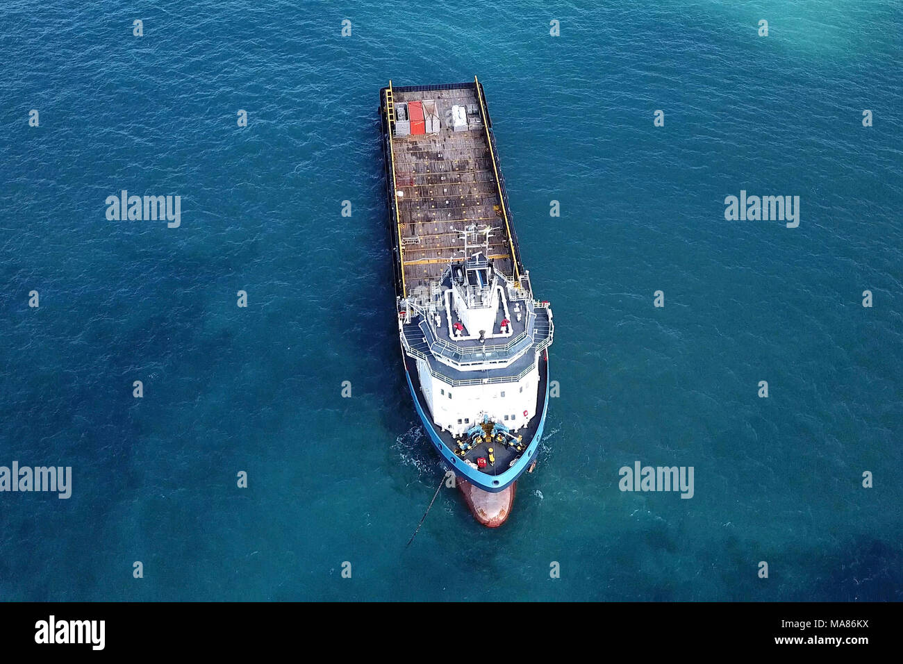 Offshore supply ship - Top down aerial image Stock Photo - Alamy