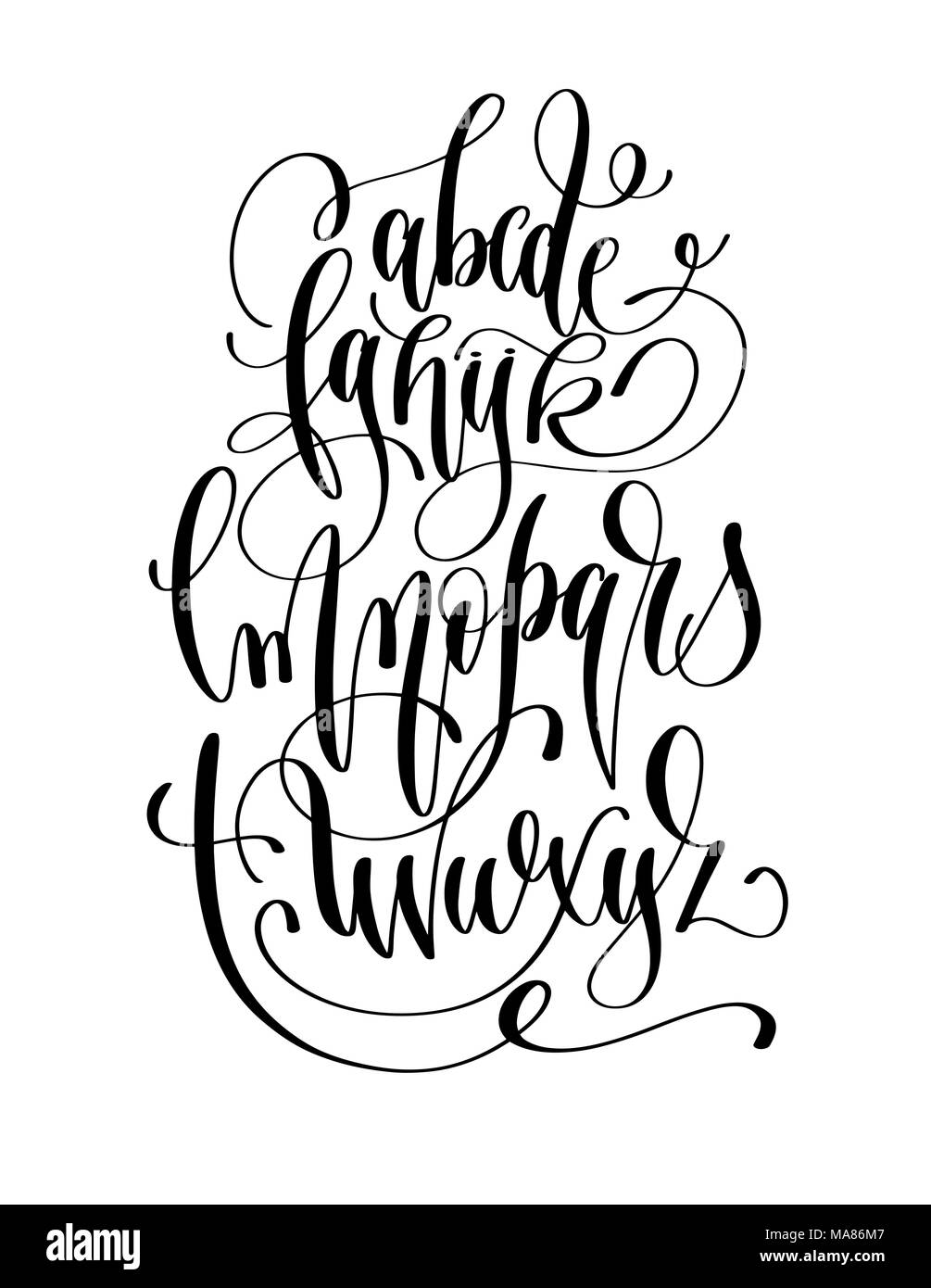 black and white hand lettering alphabet design, handwritten brus Stock ...