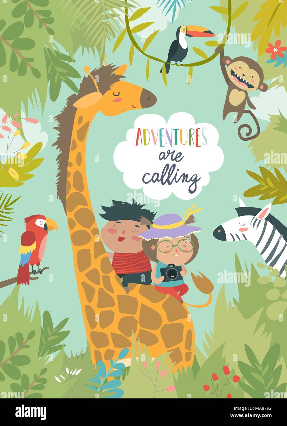 Children riding giraffe Stock Vector Image & Art - Alamy