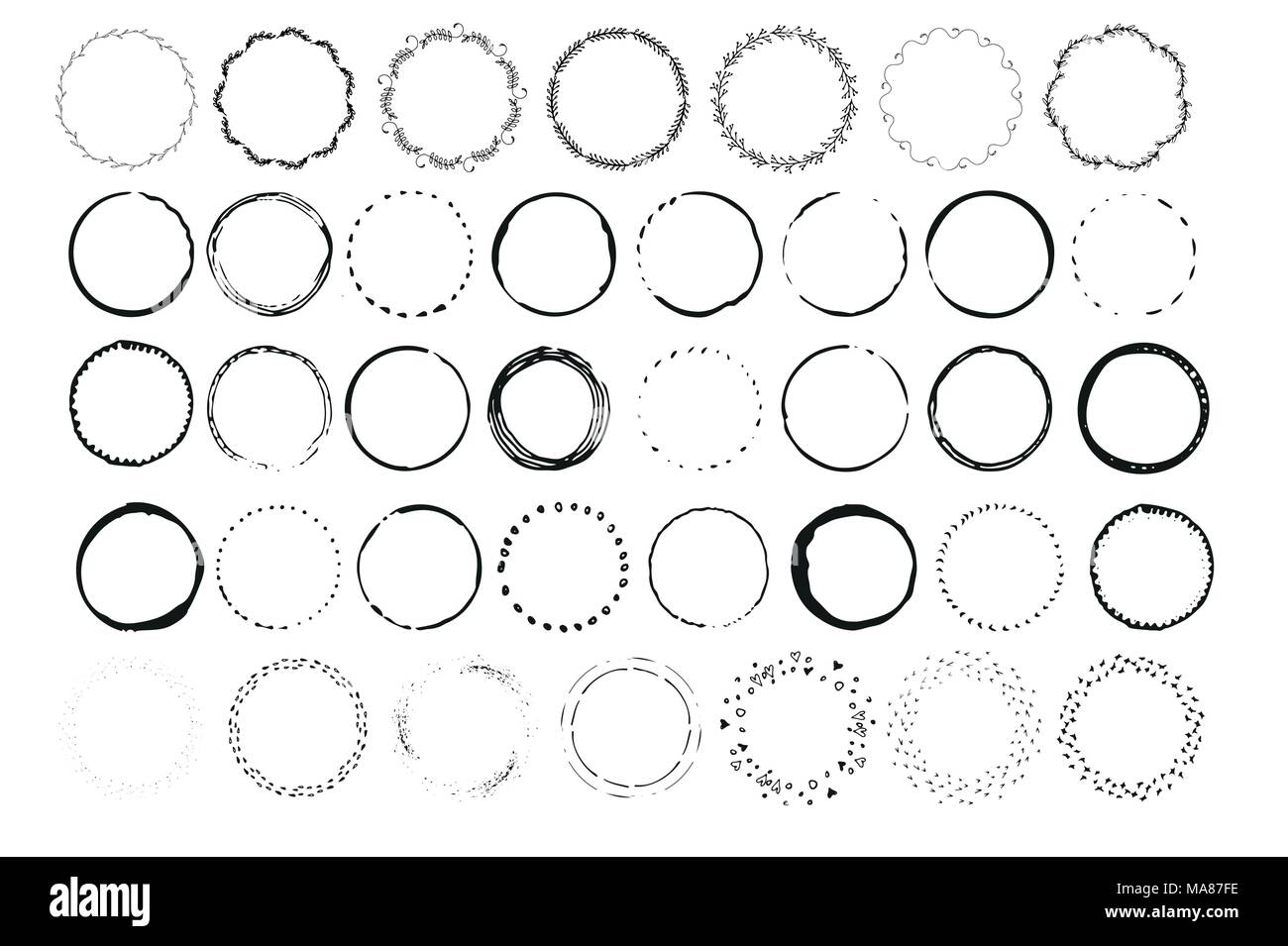 Big set of handdrawn elements with circles. Round templates isolated on ...
