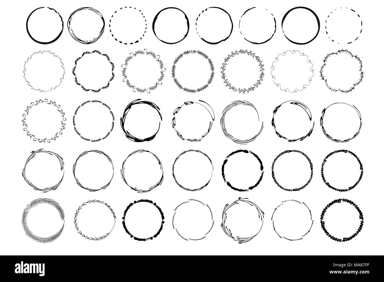 Big set of handdrawn elements with circles. Round templates isolated on ...
